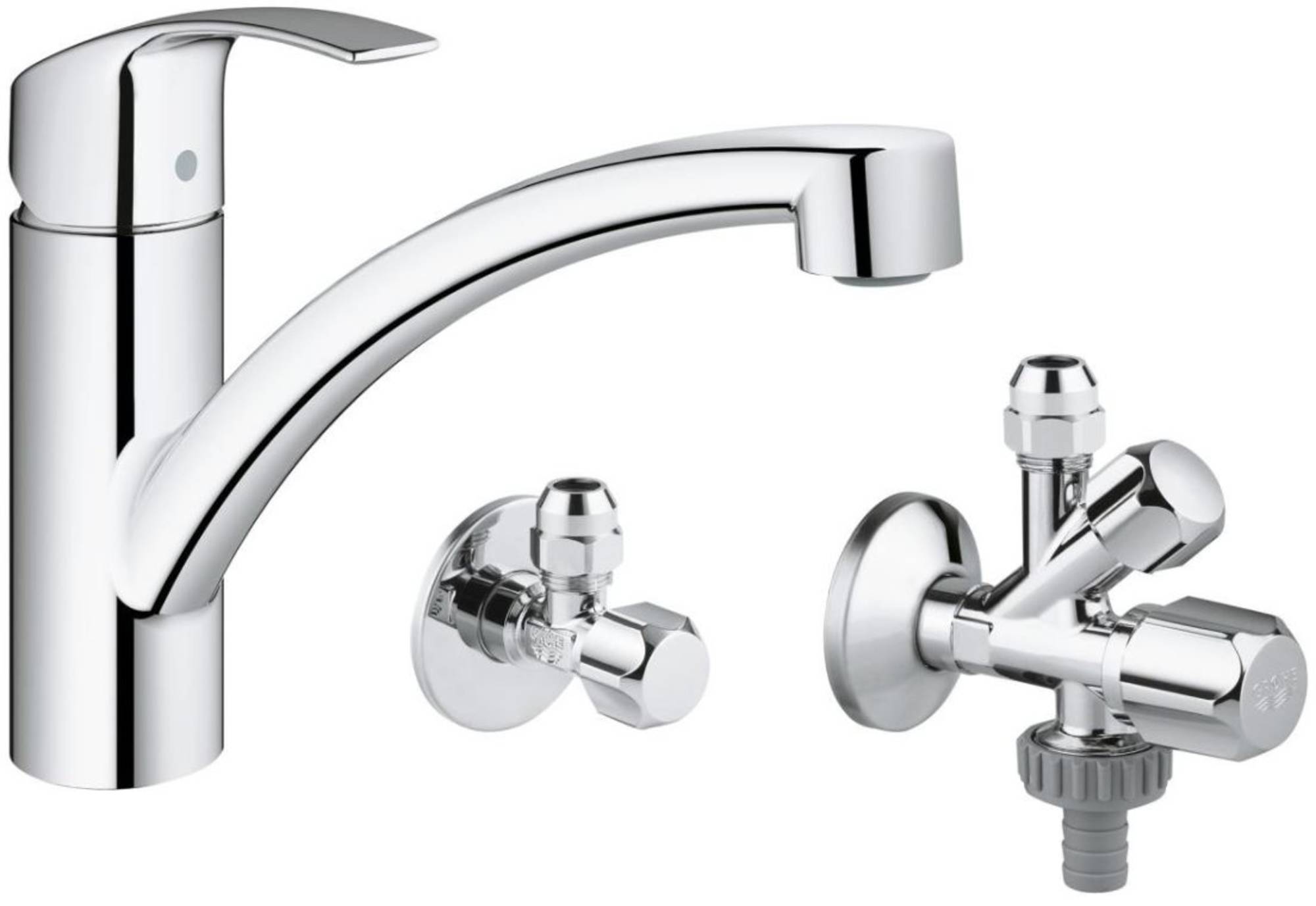Grohe Eurosmart keukenkraan lage uitloop met hoekstopkraan Chroom ...